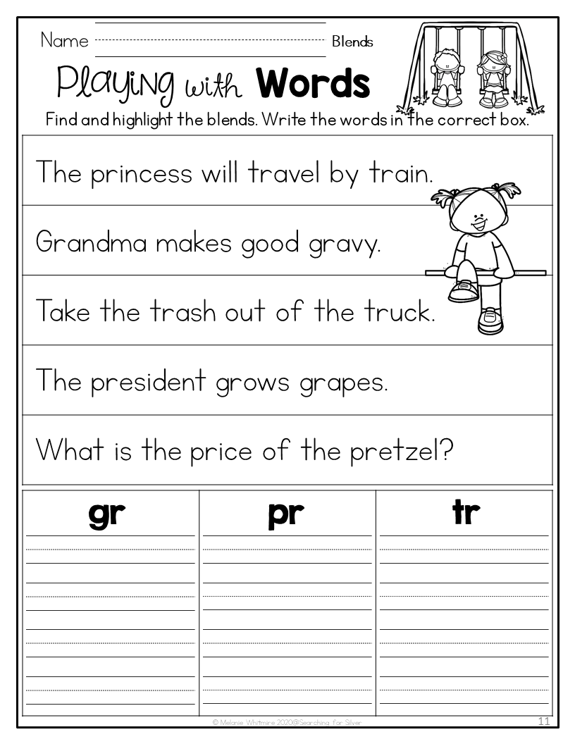 Blends Phonics Word Work - Searching For Silver