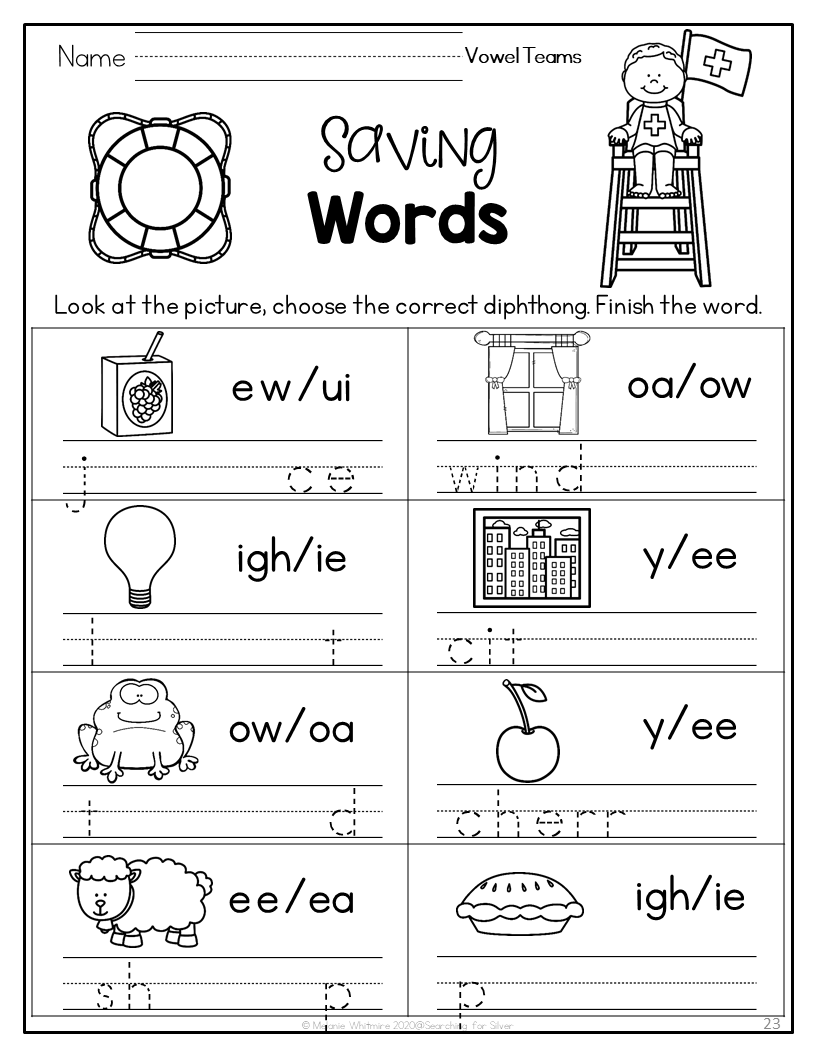 Vowel Teams Phonics Word Work Printables - Searching For Silver